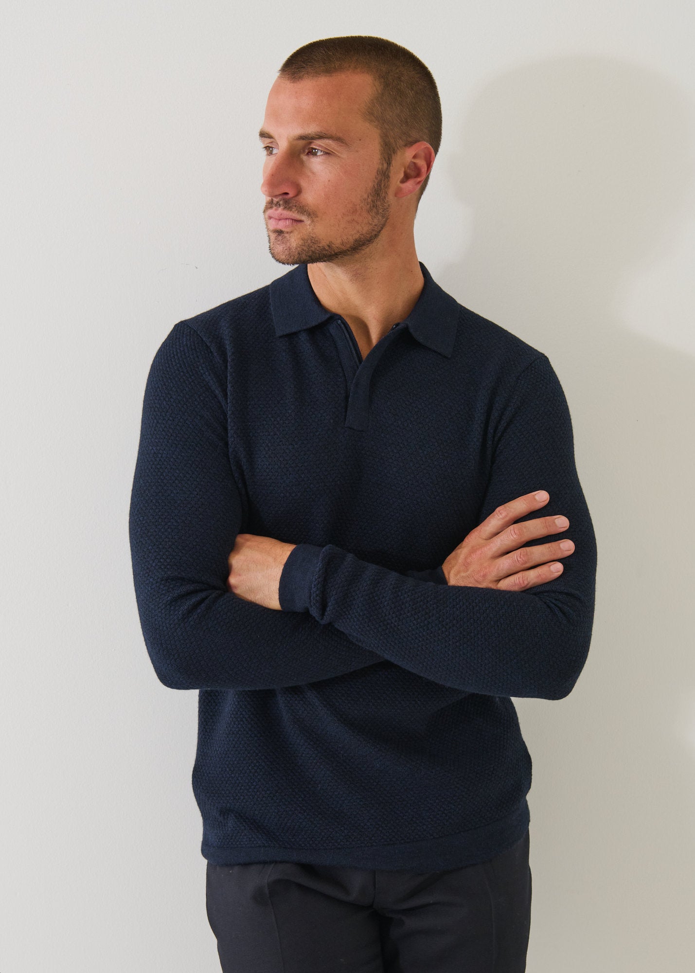 Merino Textured Zip Polo