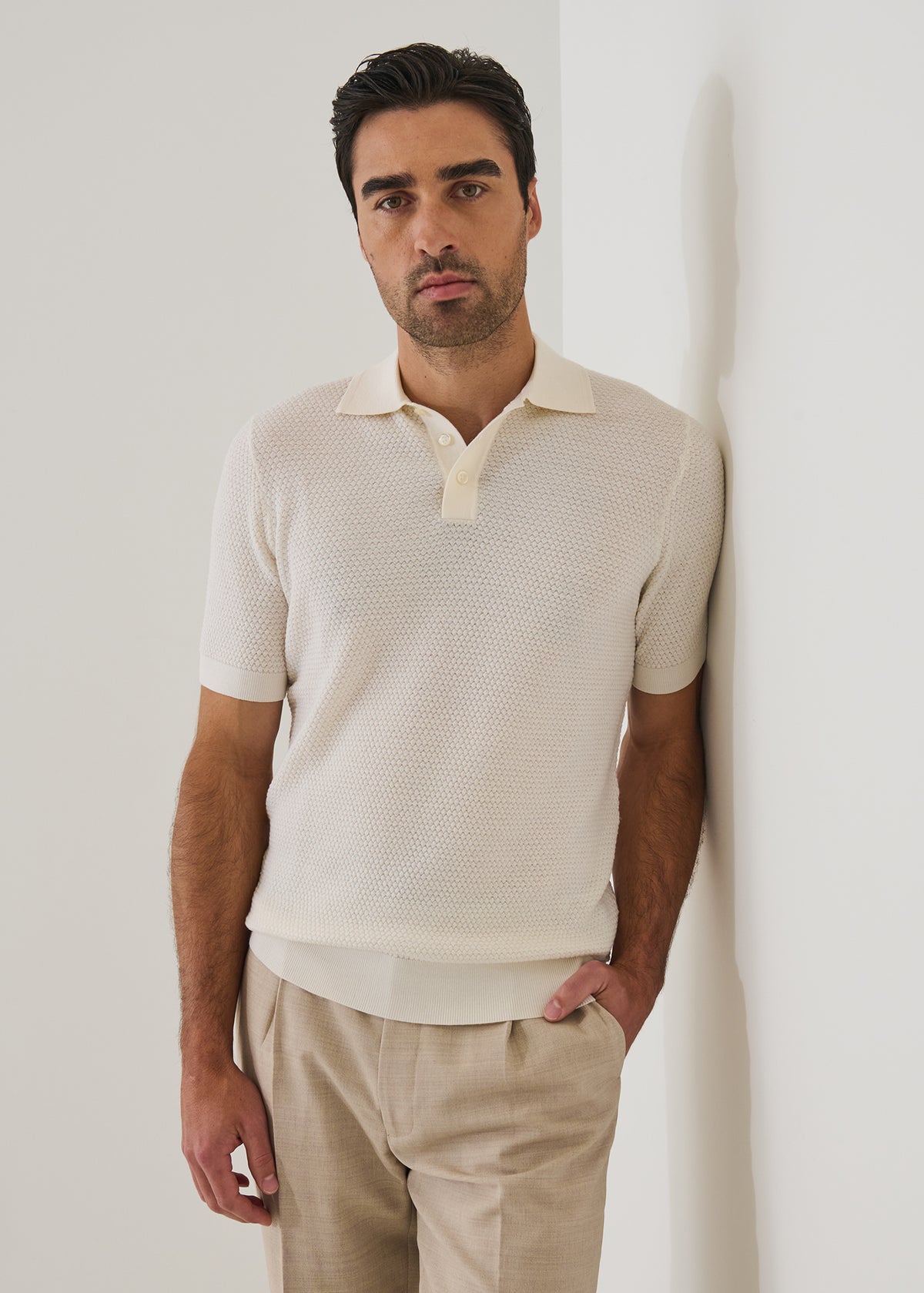 Merino Wool-Silk Bubble Stitch Polo